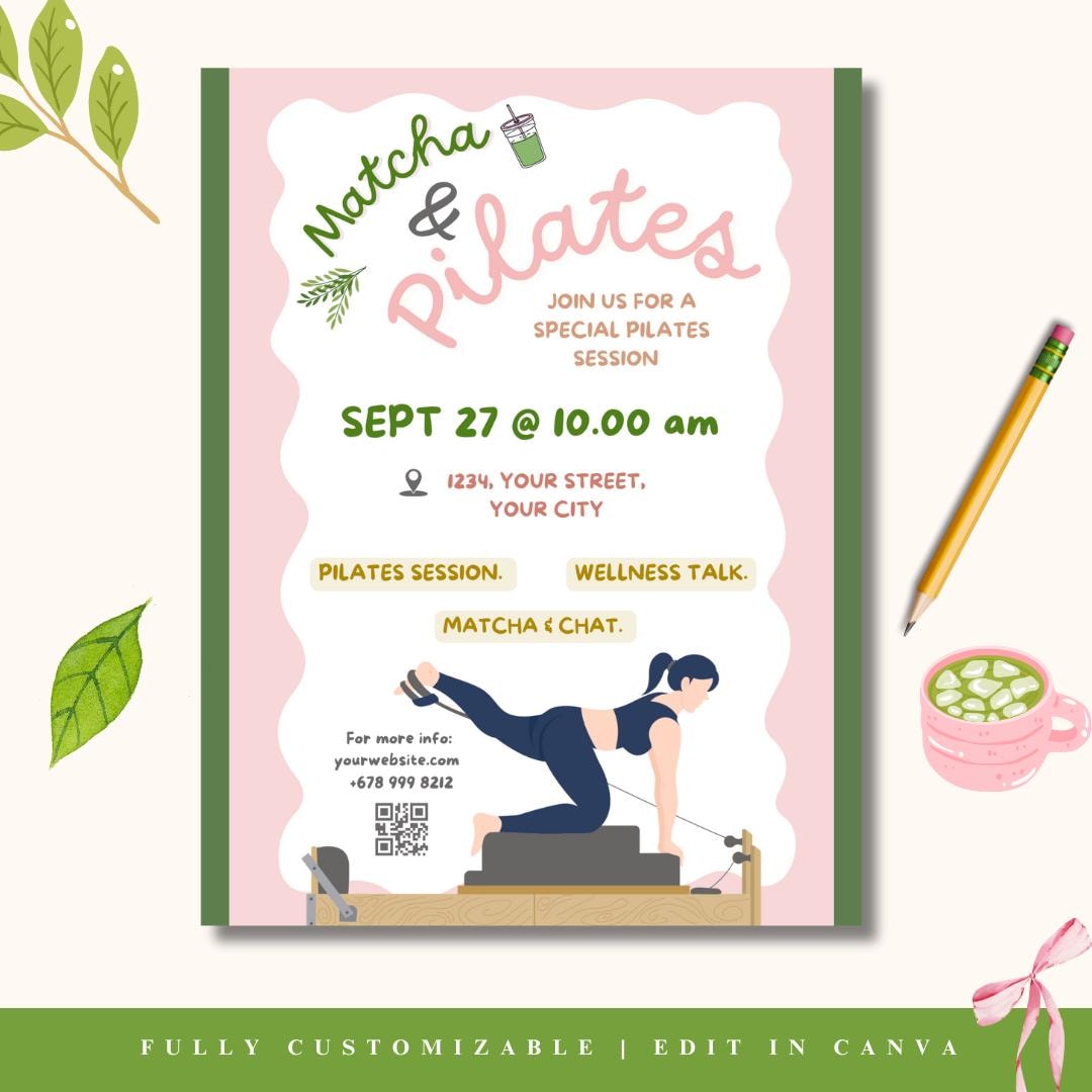 Matcha and Pilates Flyer Template Pilates Flyer Matcha Flyer Event ...