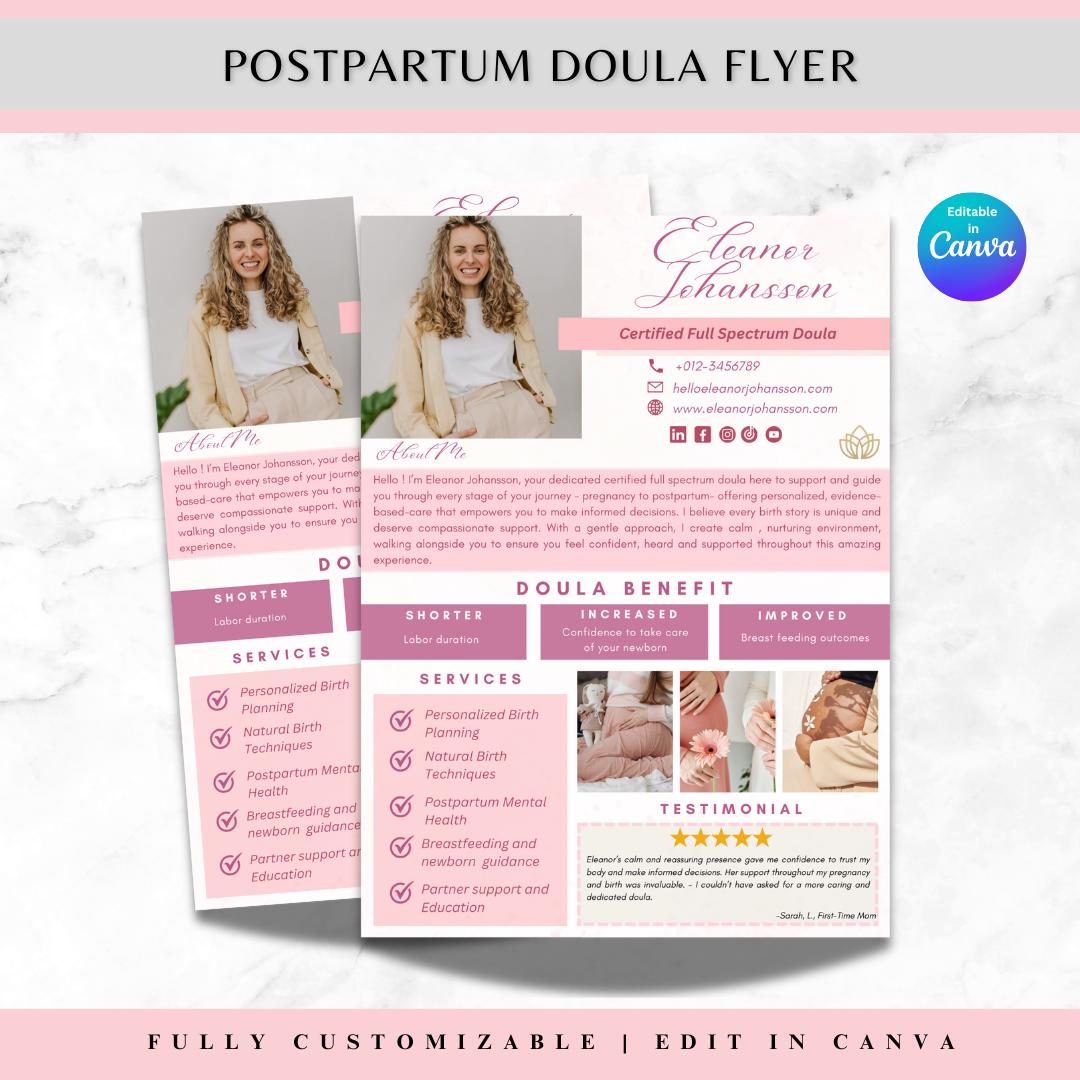 Postpartum Doula Flyer Birth Doula Template Birth Plan for Midwives ...