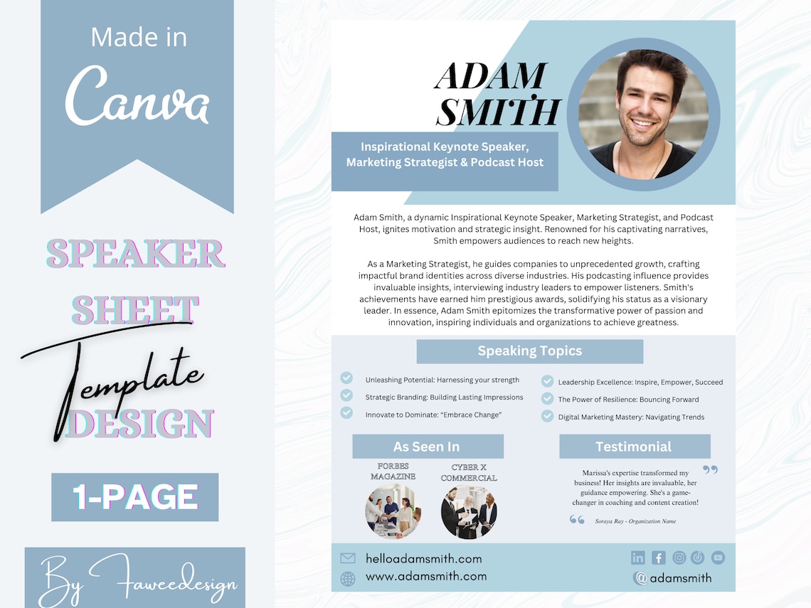 Printable Speaker Sheet Template Editable Keynote Speaker One Sheet ...
