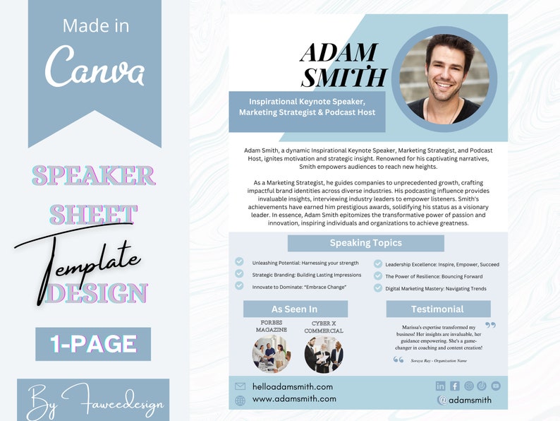 Printable Speaker Sheet Template Editable Keynote Speaker One Sheet ...