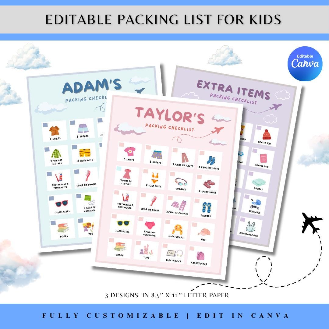 Editable Packing List for Kids Template, Kids Visual Packing List ...