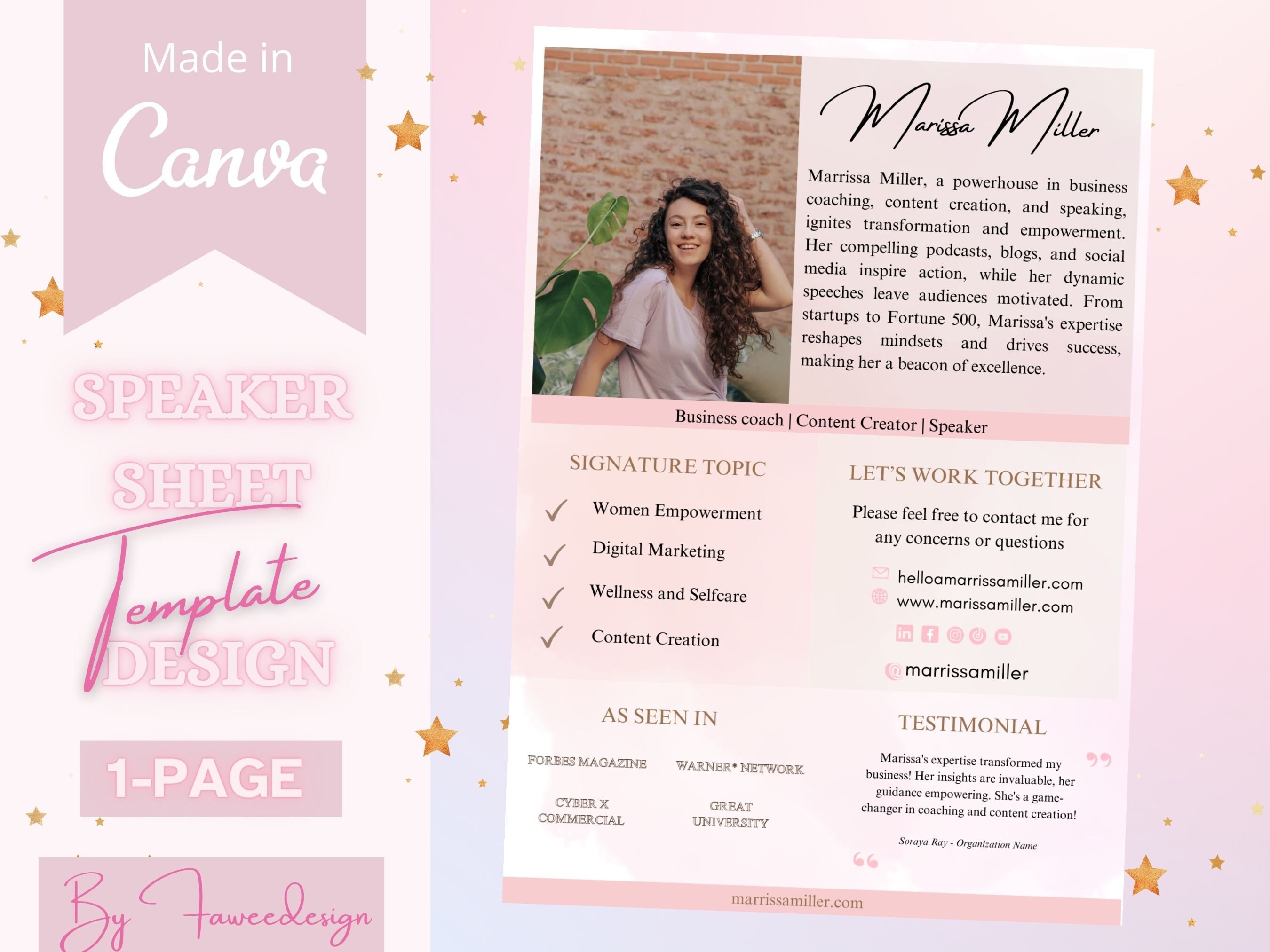 Printable Speaker Sheet Template Editable Keynote Speaker One Sheet Conference Speaker ...