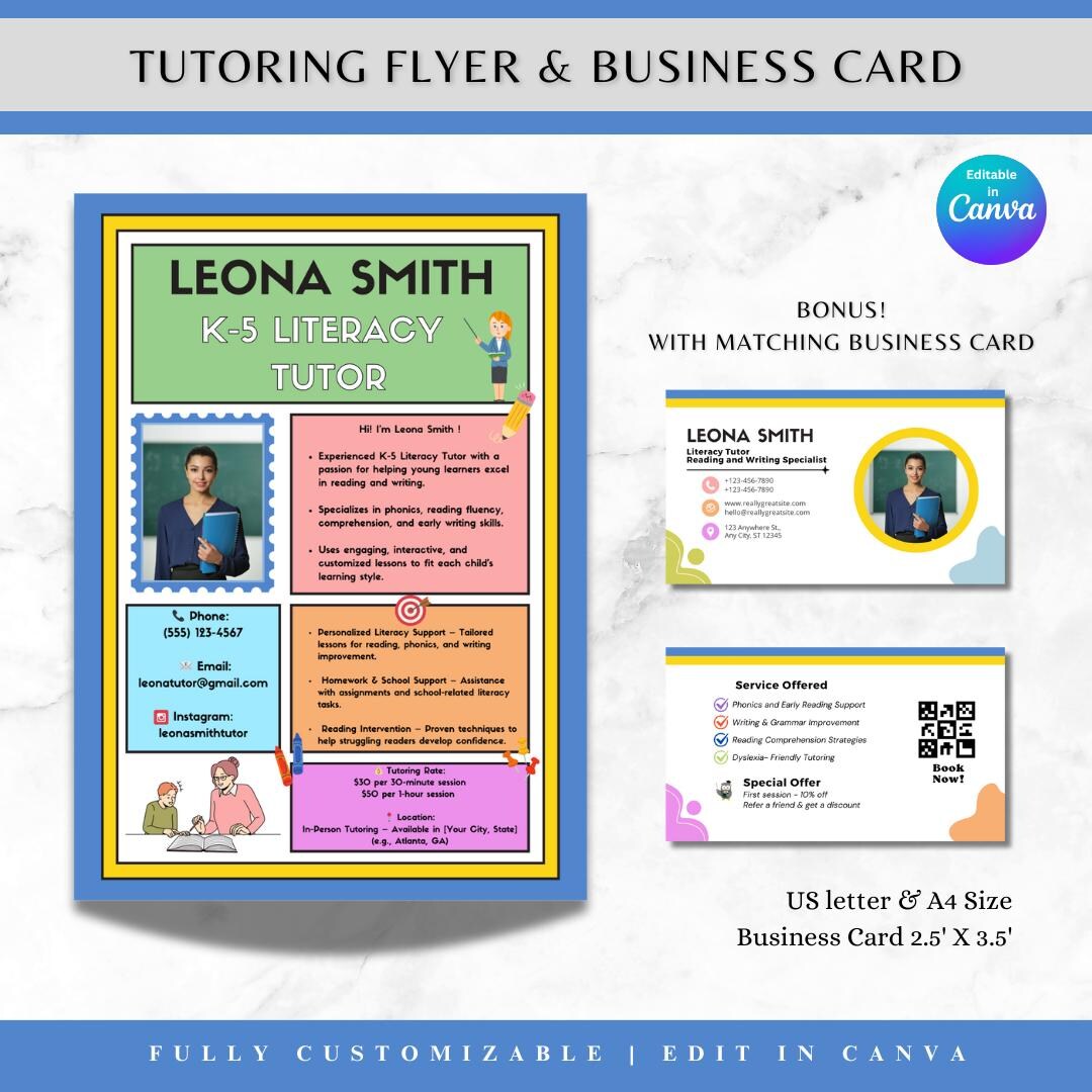 Tutor Flyer for Teacher Tutoring Poster Template Online Tutor Ads ...