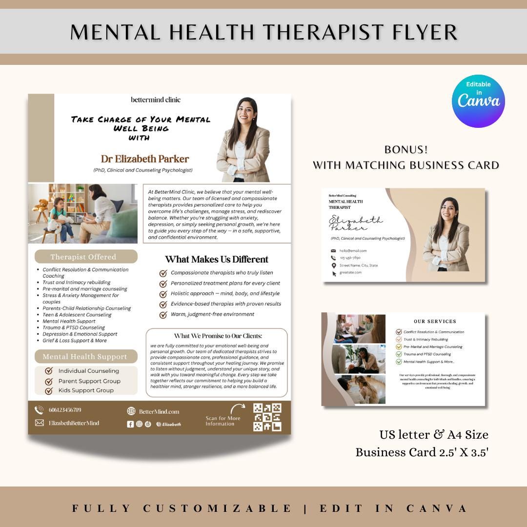 Editable Mental Health Flyer Coaching Flyer Health Flyers Therapy ...