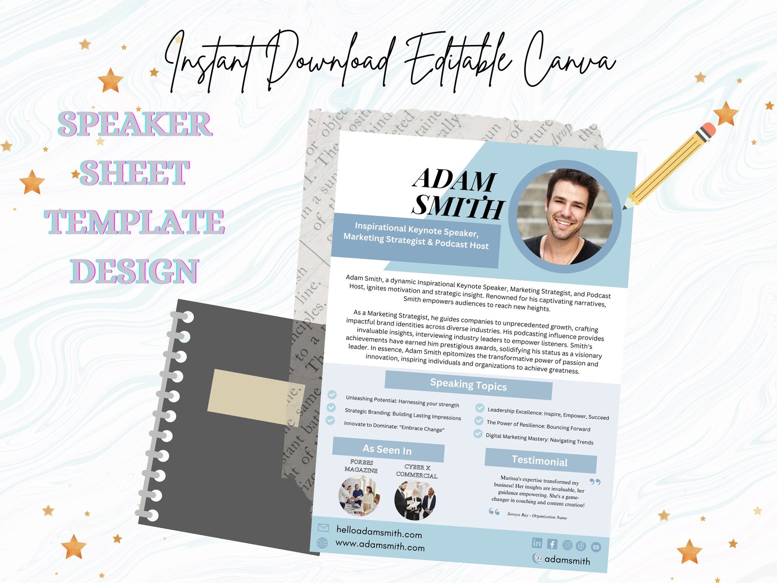 Printable Speaker Sheet Template Editable Keynote Speaker One Sheet ...