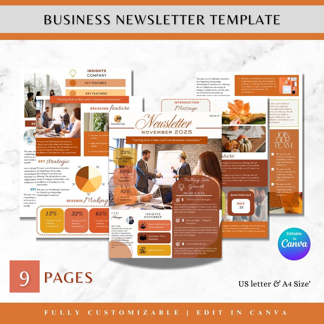 November Newsletter Template Fall Newspaper Template Monthly Newsletter ...