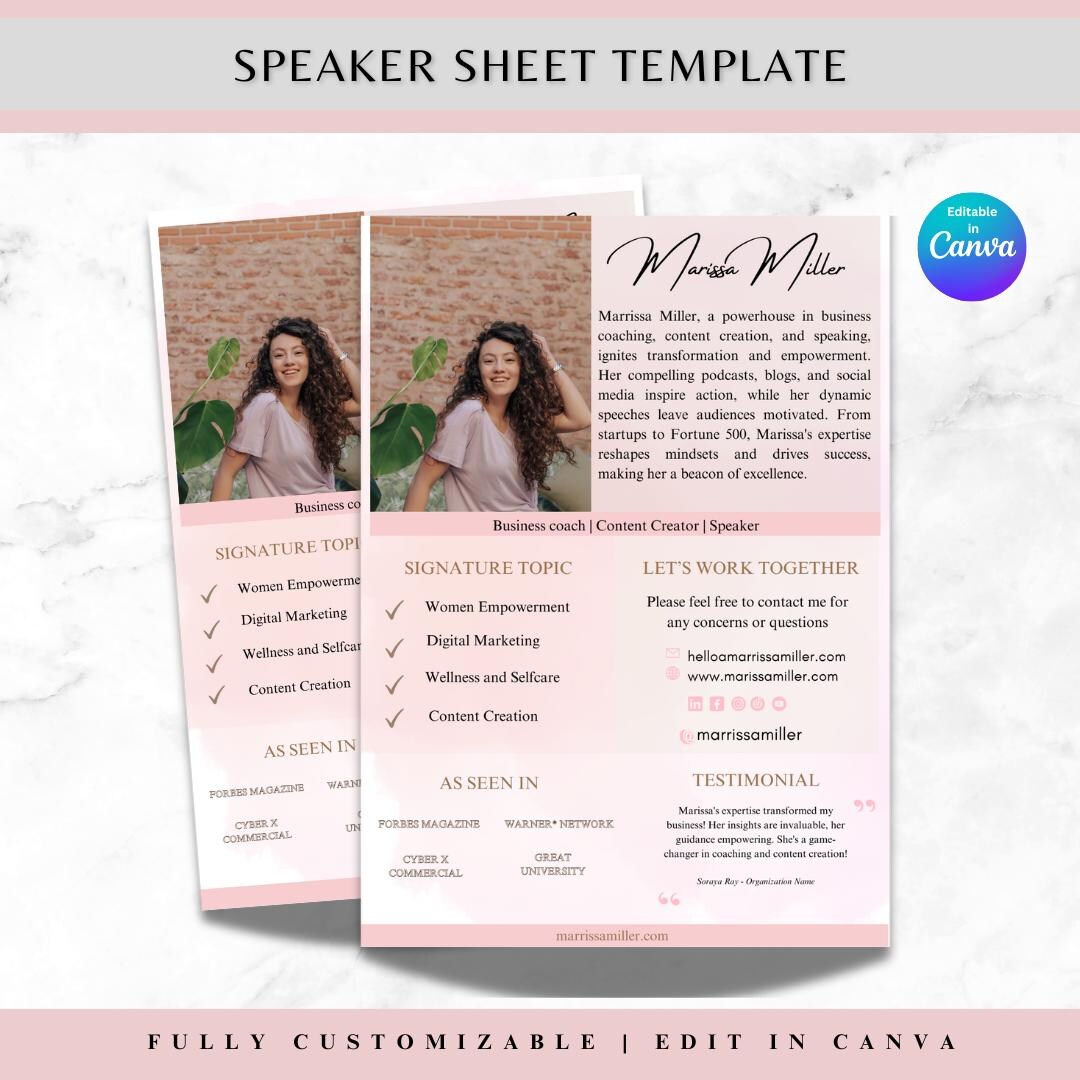 Printable Speaker Sheet Template Editable Keynote Speaker One Sheet ...