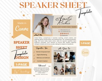 Printable Speaker Sheet Template Editable Keynote Speaker One Sheet Conference Speaker Template ...
