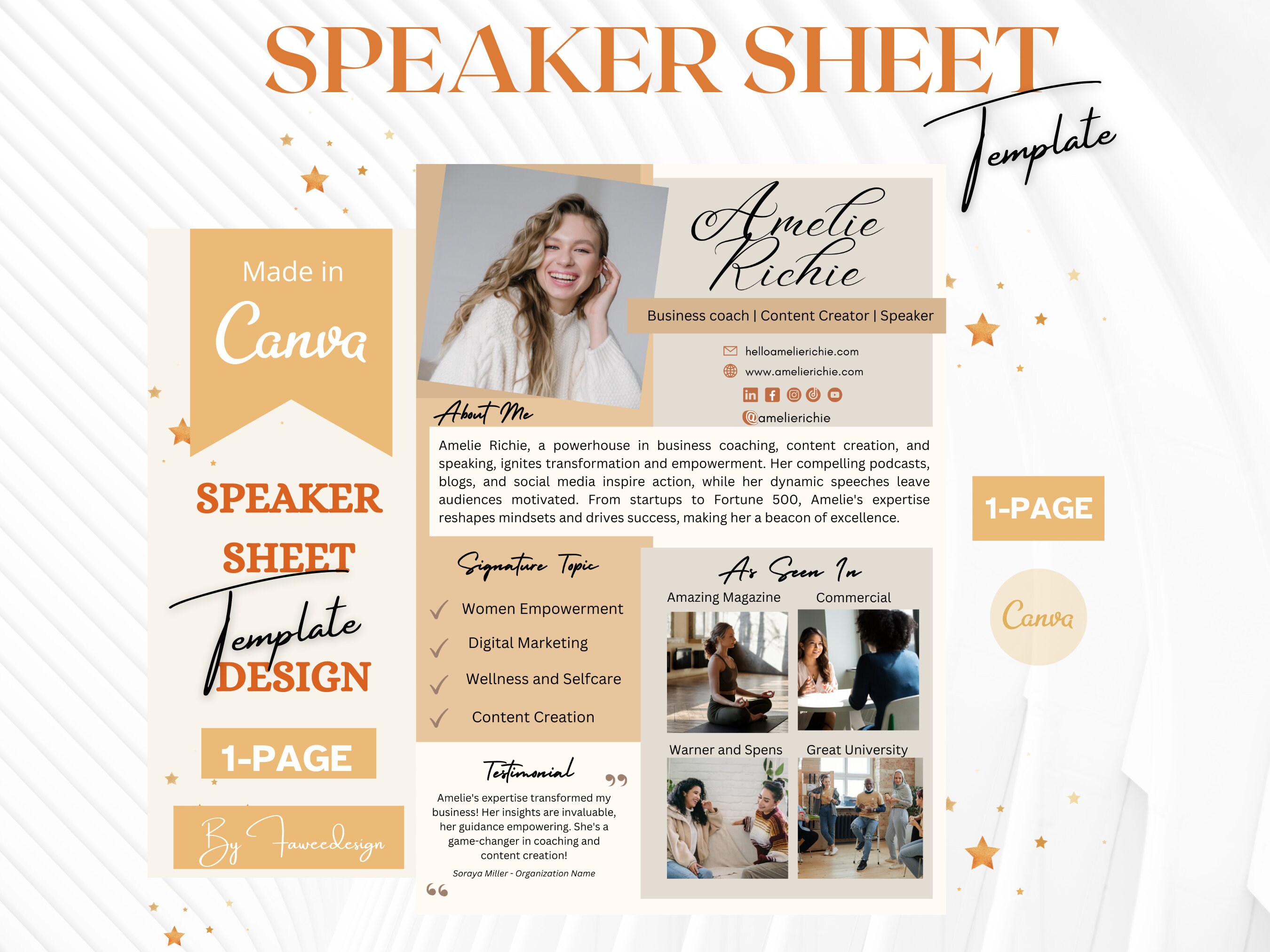 Printable Speaker Sheet Template Editable Keynote Speaker One Sheet ...