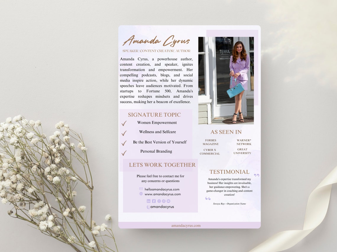 Printable Speaker Sheet Template Editable Keynote Speaker One Sheet ...