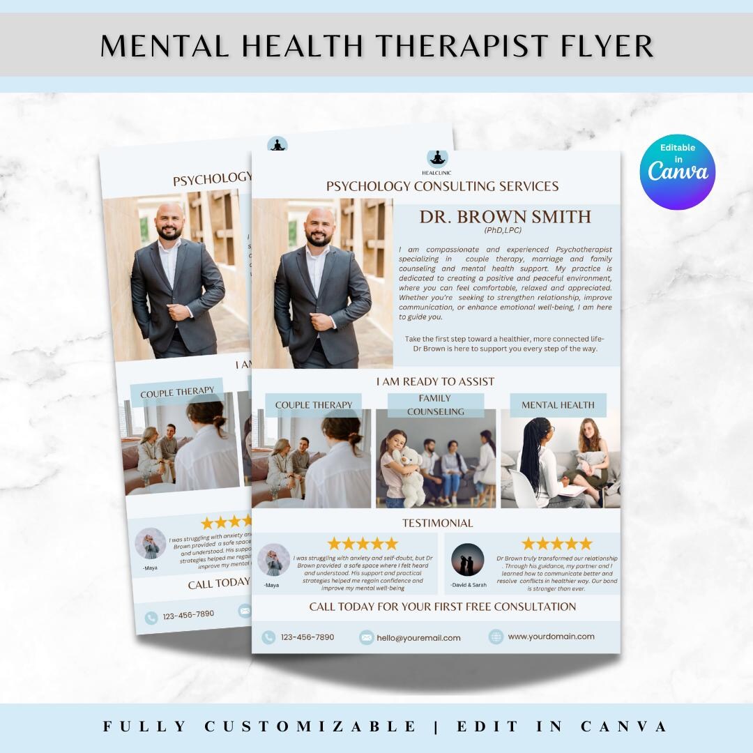 Counseling Psychologist Flyer, Mental Health Flyer, Therapist Flyer for ...