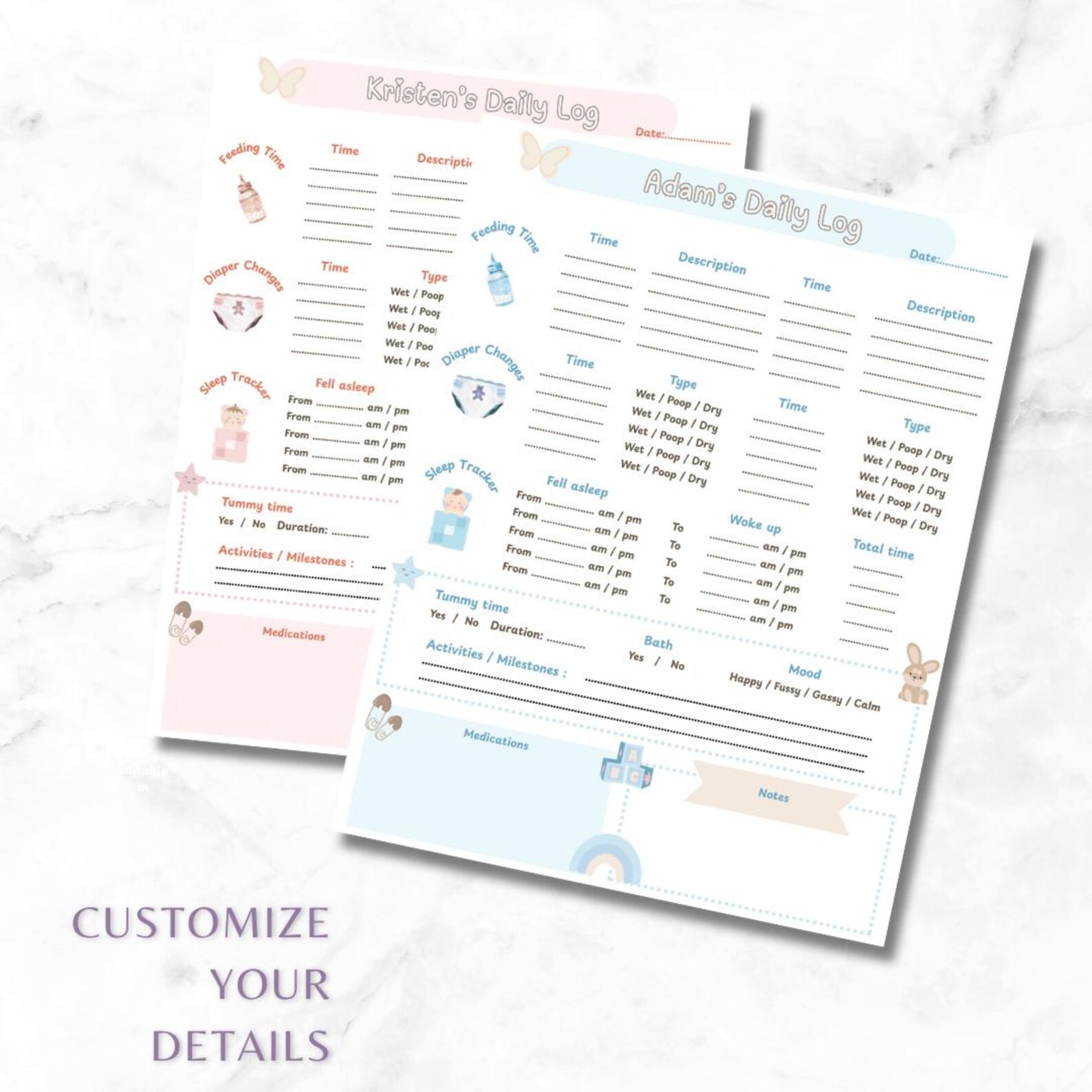 Baby Daily Log Template - Minimalist Childcare & Nursery Activity ...