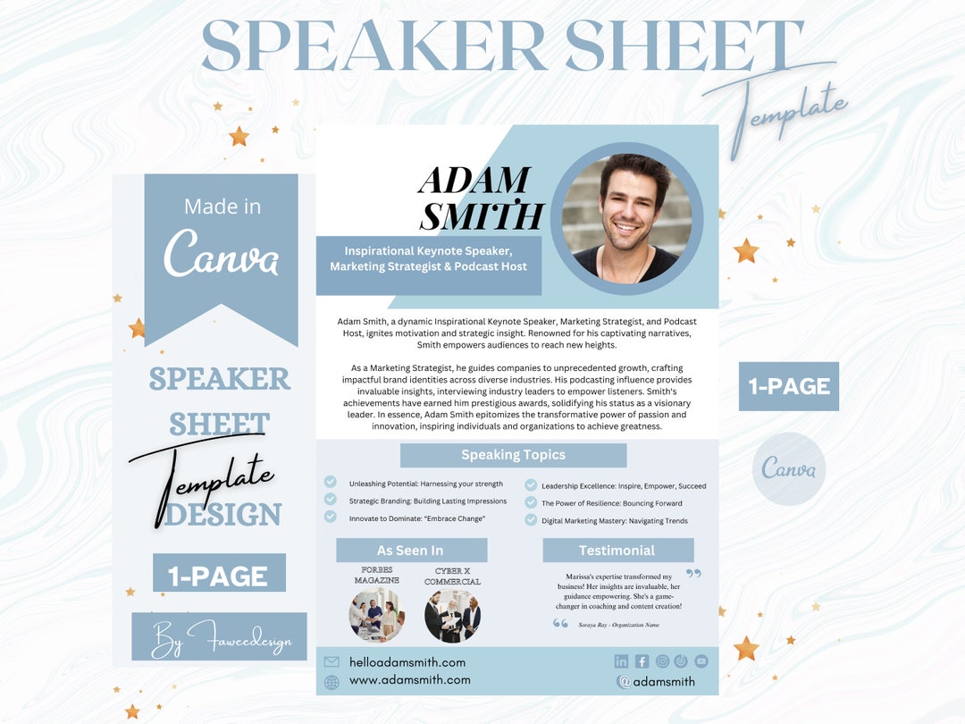 Printable Speaker Sheet Template Editable Keynote Speaker One Sheet ...