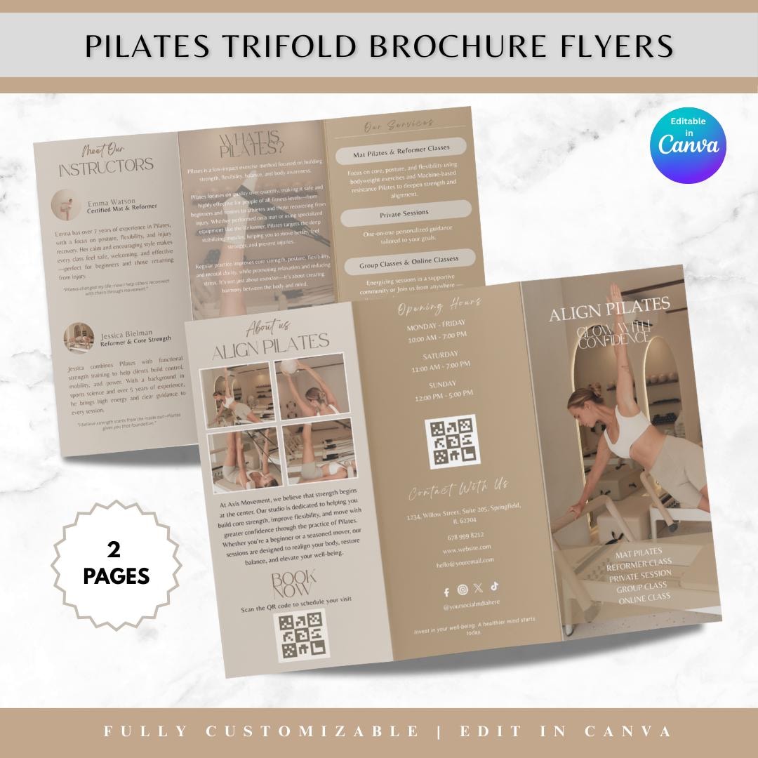 Pilates Trifold Flyer Template Pilates Studio Pilates Marketing ...