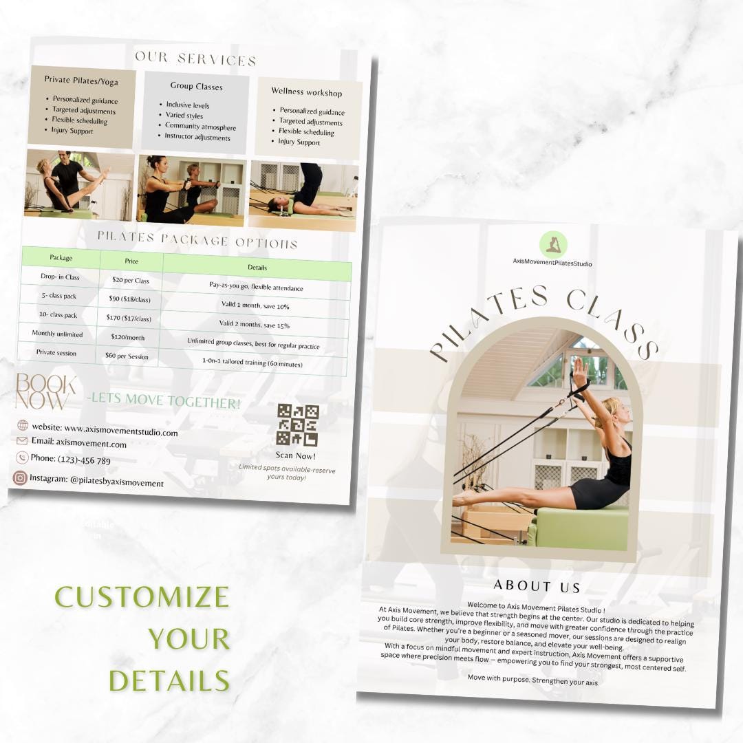 Pilates Flyer Template Yoga Flyer Editable Fitness Class Pilates Class ...