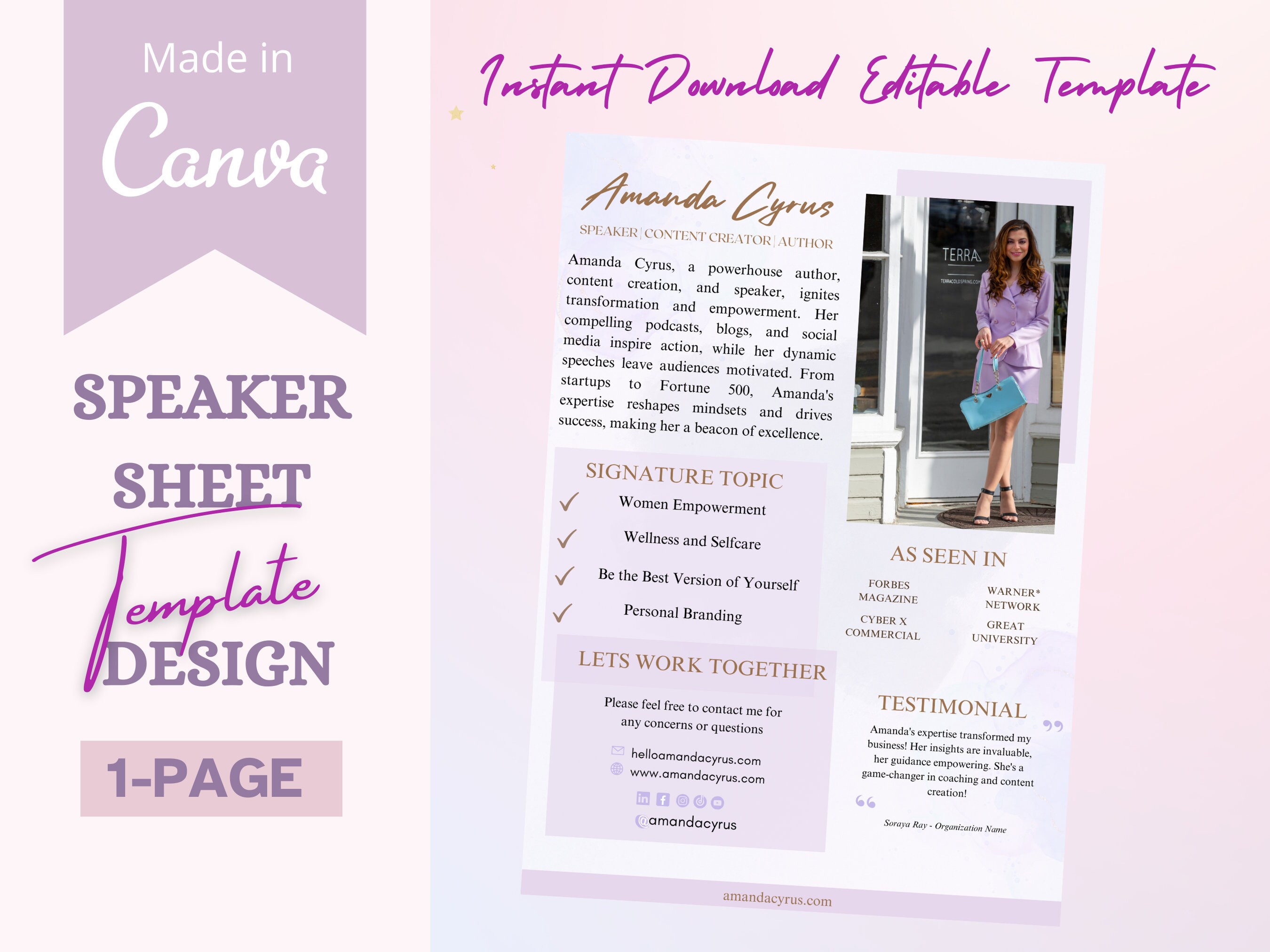 Printable Speaker Sheet Template Editable Keynote Speaker One Sheet ...