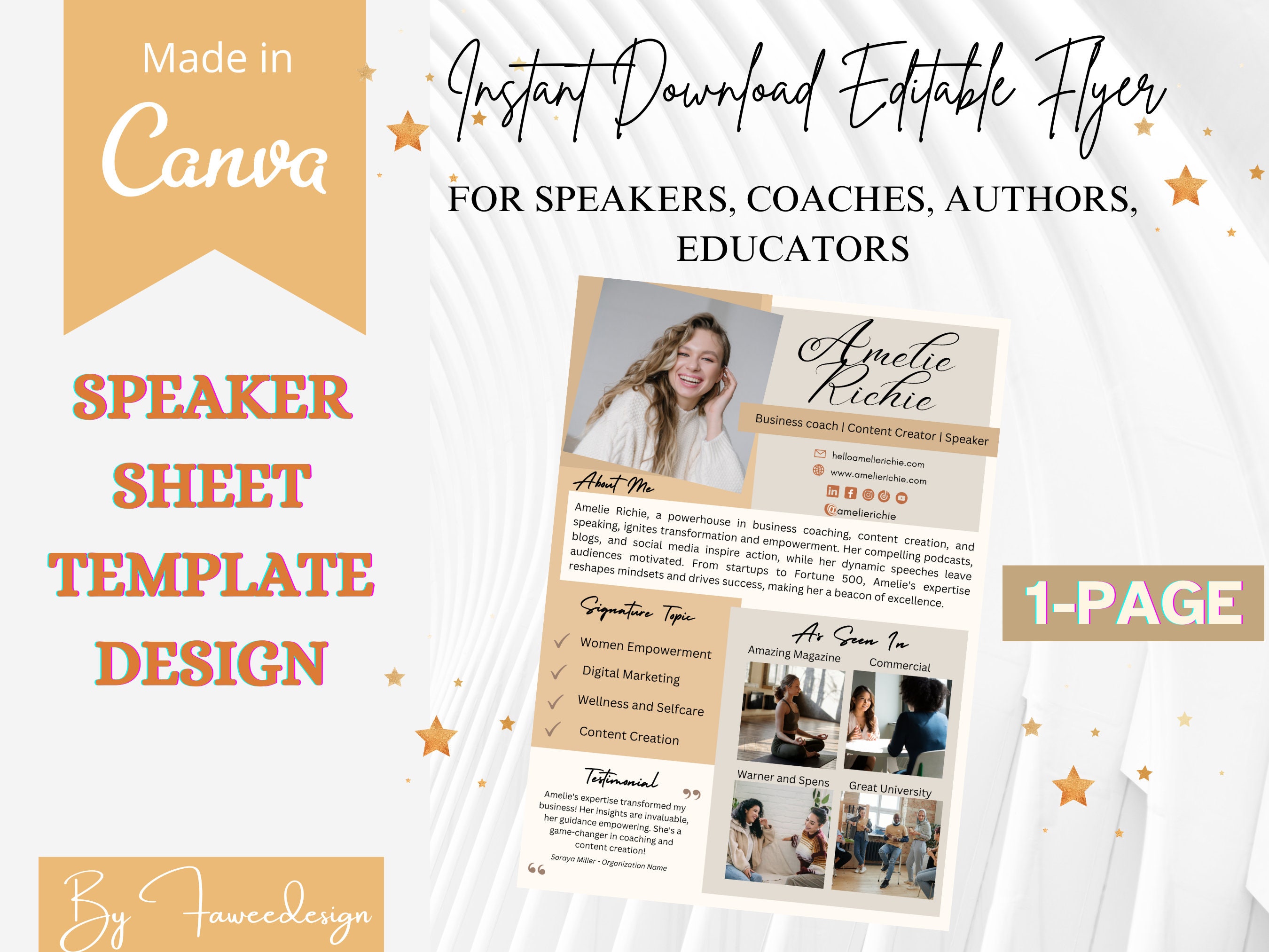 Printable Speaker Sheet Template Editable Keynote Speaker One Sheet ...