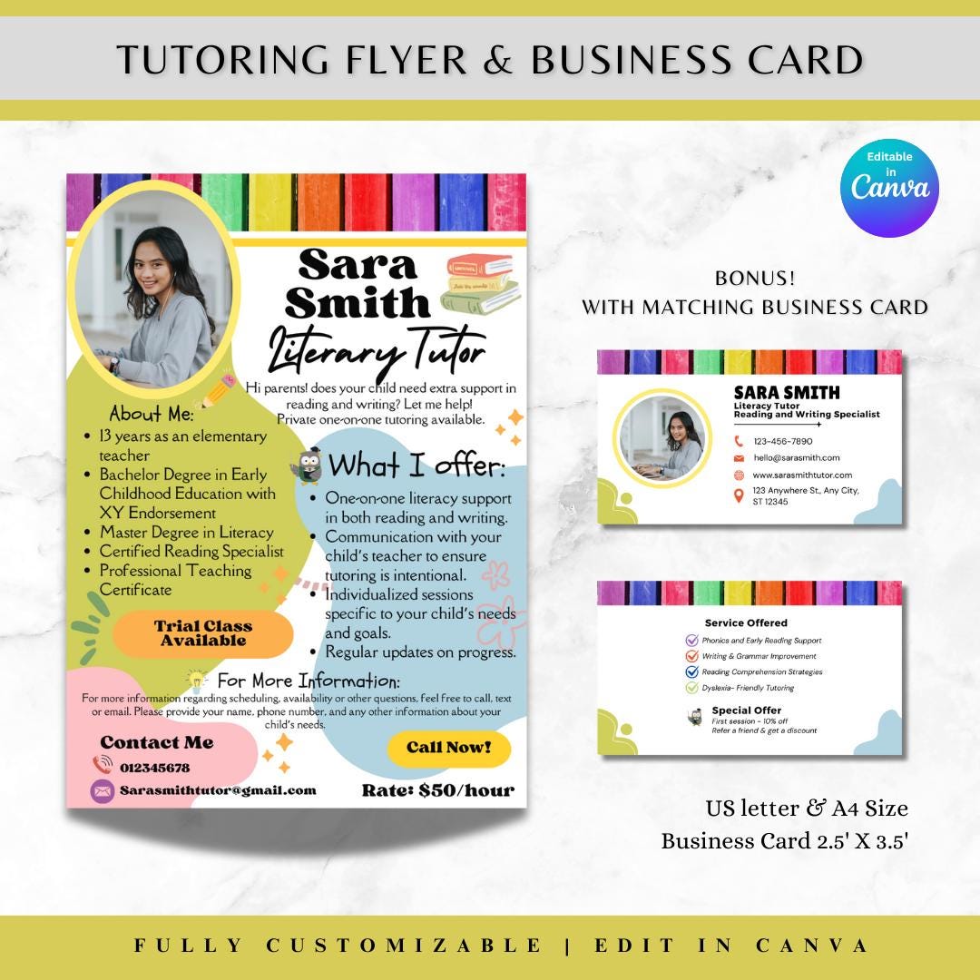 Tutoring Flyer Tutor Flyer for Teacher Online Tutoring Template ...