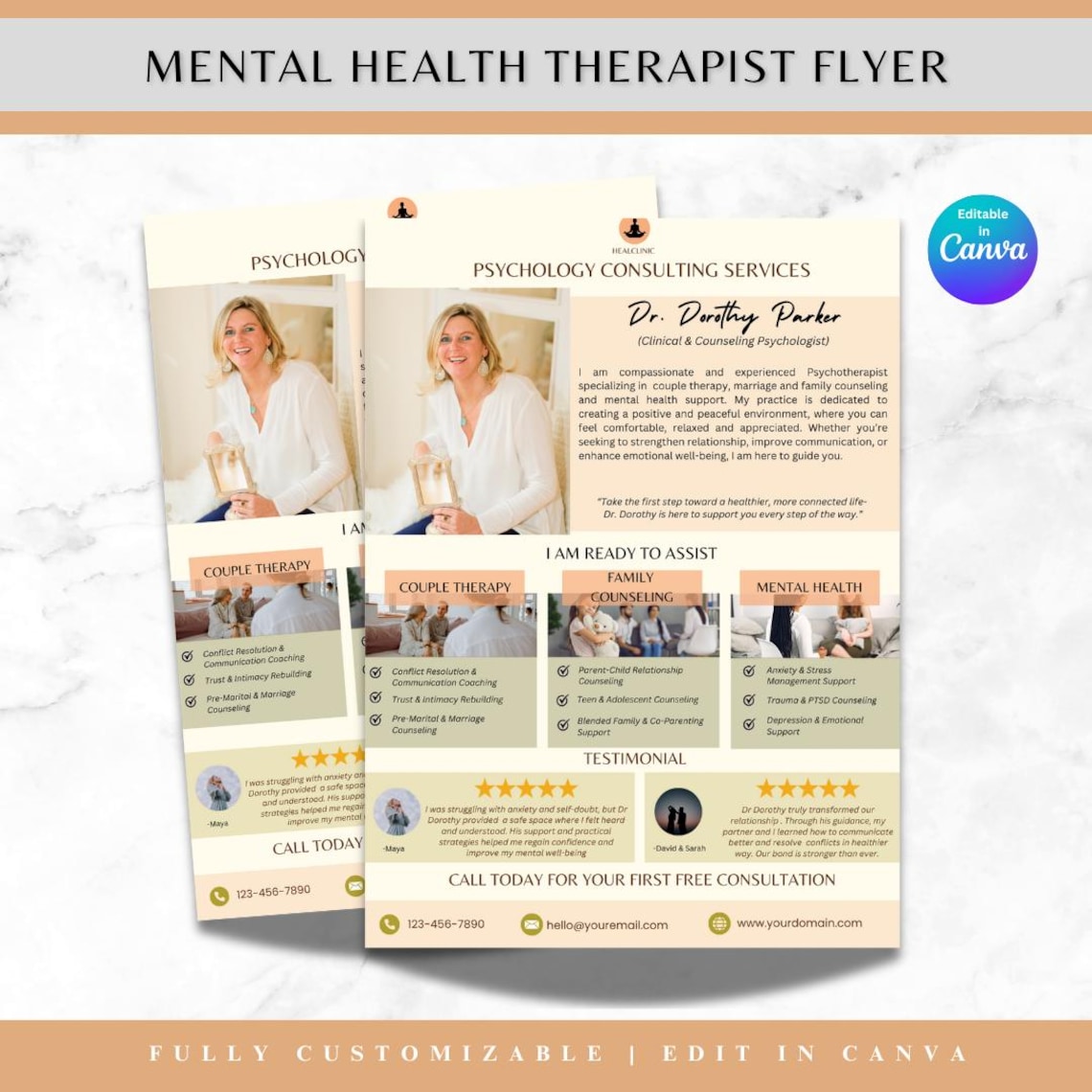Mental Health Therapist Flyer Editable Counseling Flyer for Counselor ...