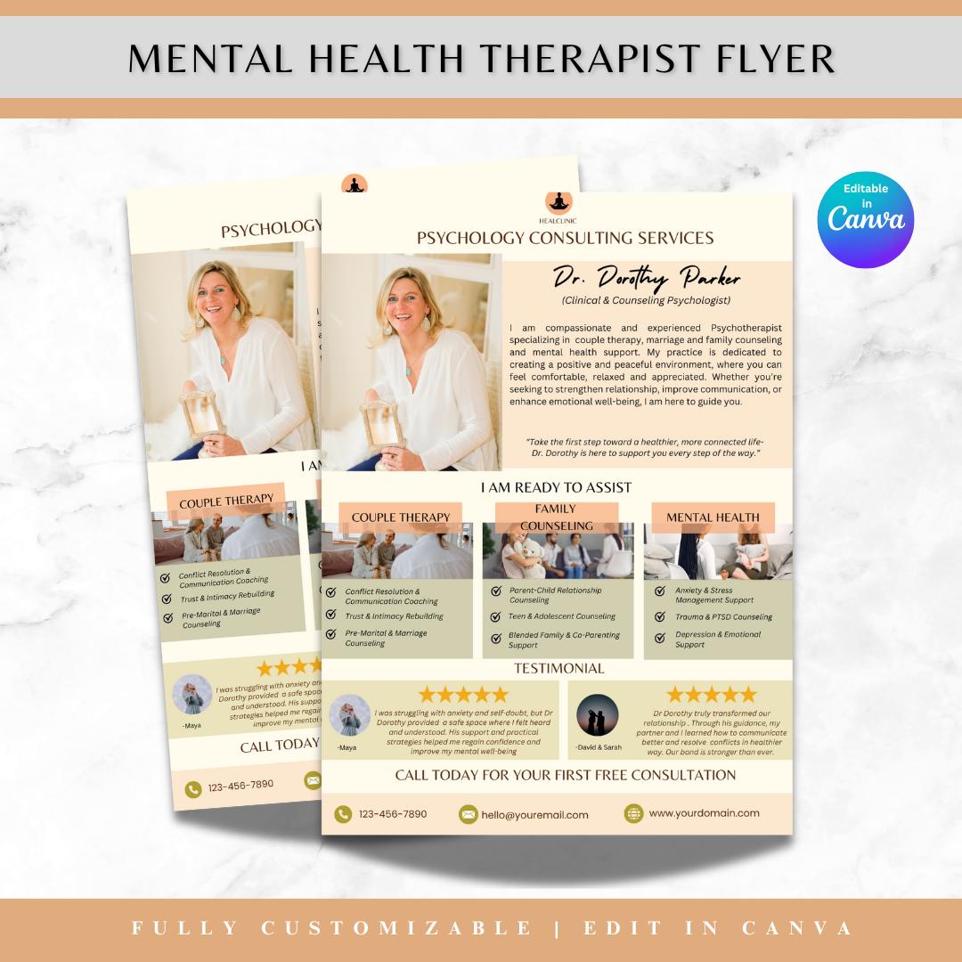 Mental Health Therapist Flyer Editable Counseling Flyer for Counselor ...