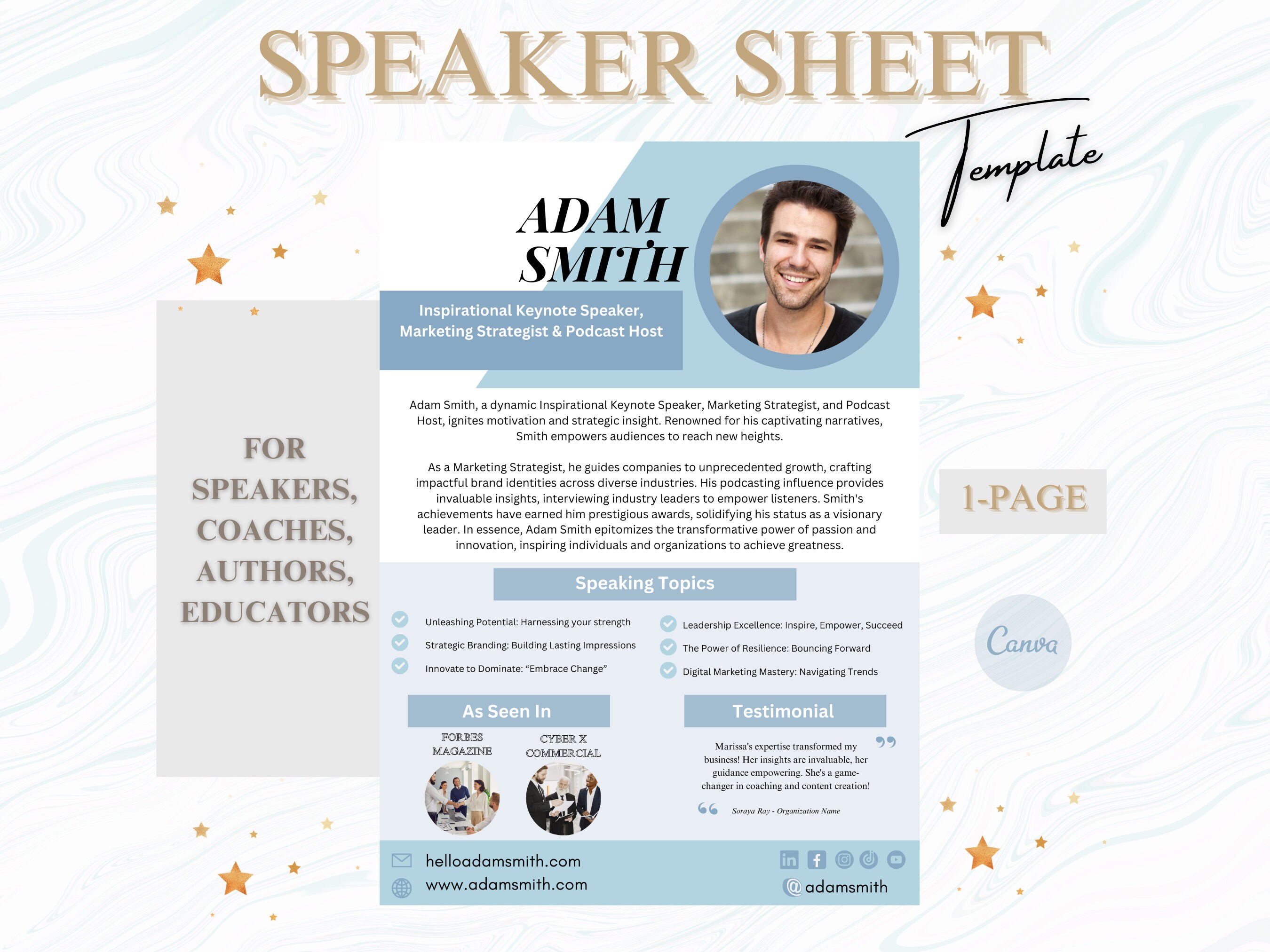 Printable Speaker Sheet Template Editable Keynote Speaker One Sheet ...