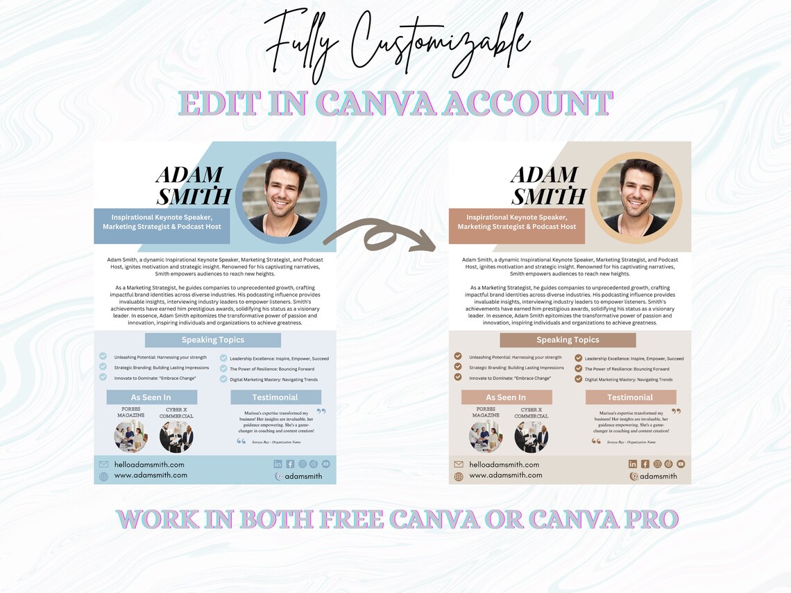 Printable Speaker Sheet Template Editable Keynote Speaker One Sheet ...