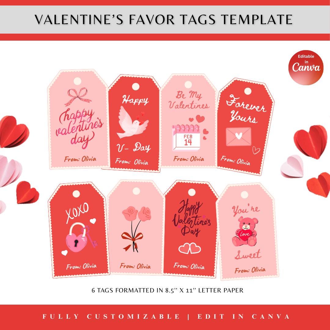 Printable Valentine Favor Tag Valentines Gift Tags Template Thank You ...