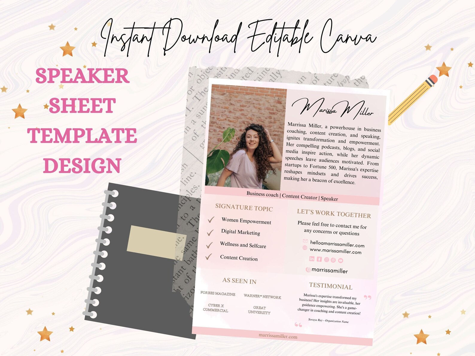 Printable Speaker Sheet Template Editable Keynote Speaker One Sheet ...
