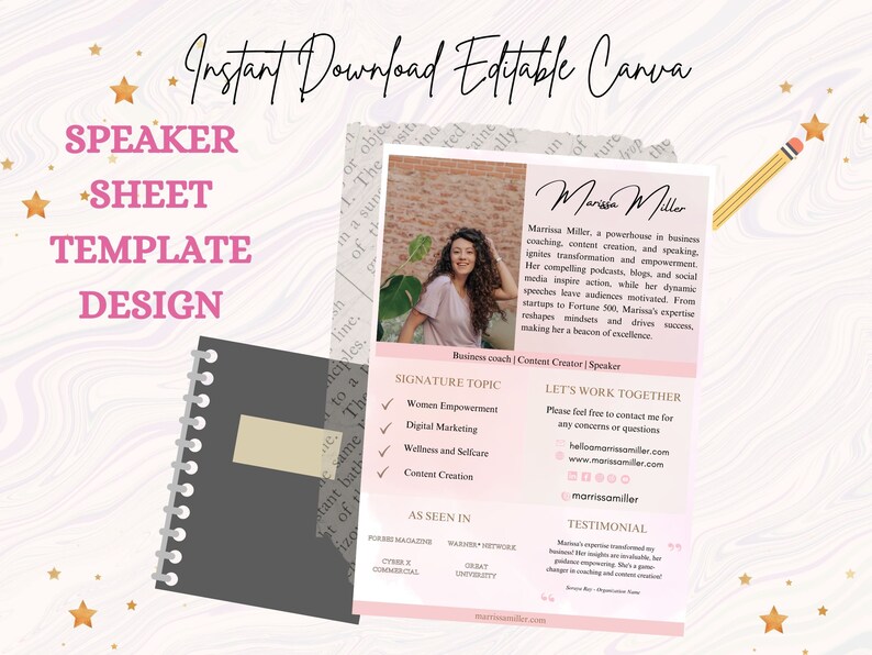 Printable Speaker Sheet Template Editable Keynote Speaker One Sheet ...