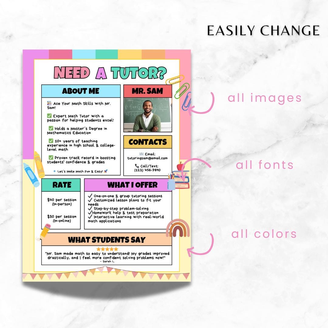 Tutoring Flyer Tutor Flyer for Teacher Online Tutoring Template ...