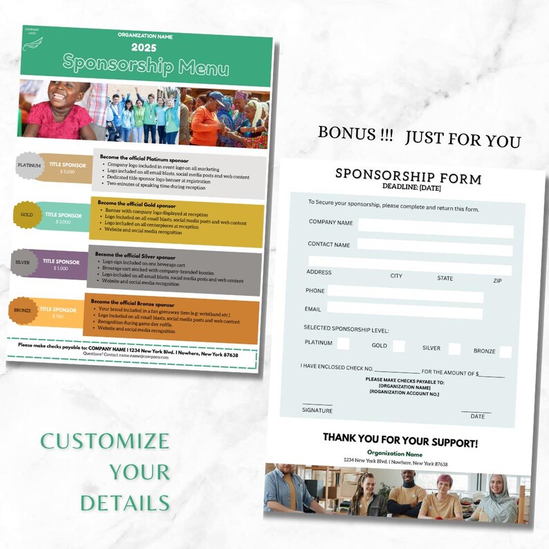 Non-profit Event Sponsorship Levels Sponsorship Menu Fundraising Flyer ...