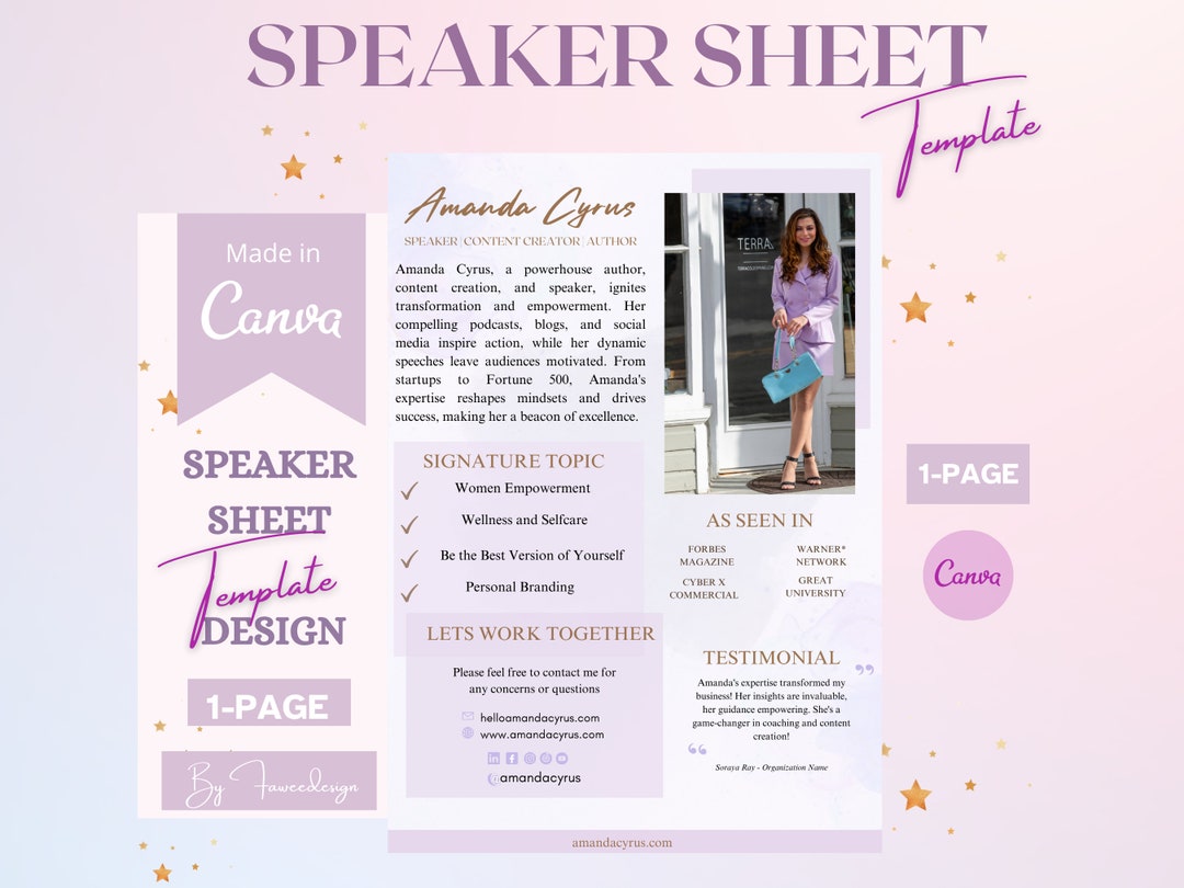 Printable Speaker Sheet Template Editable Keynote Speaker One Sheet ...