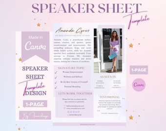Printable Speaker Sheet Template Editable Keynote Speaker One Sheet Conference Speaker Template ...