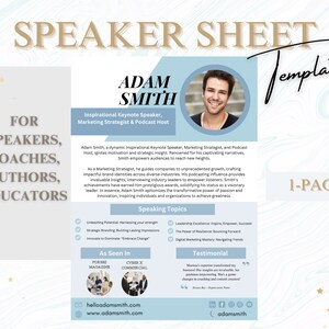 Printable Speaker Sheet Template Editable Keynote Speaker One Sheet ...