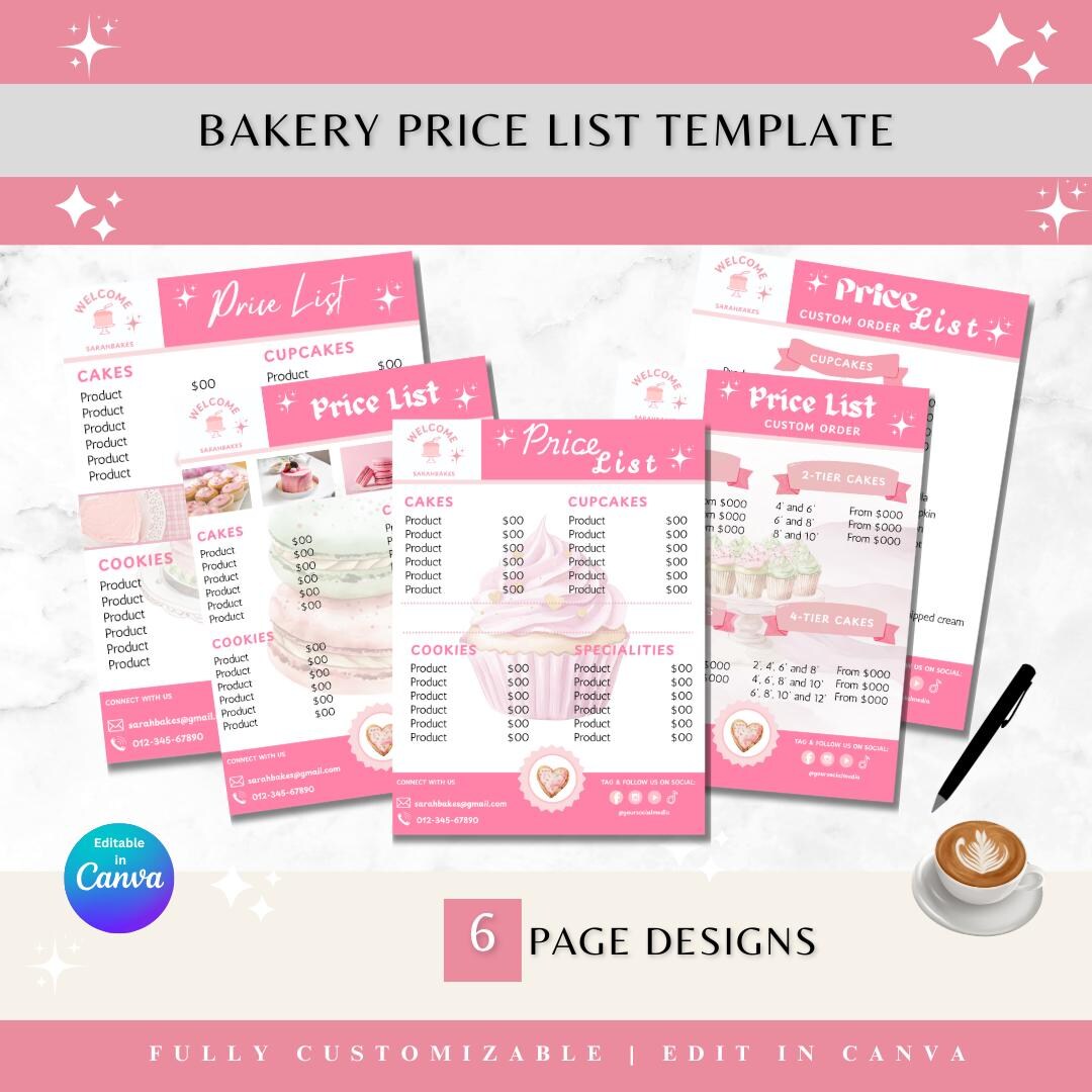 Sweet Treats Menu Bakery Price List Template Bakery Menu for Baker ...