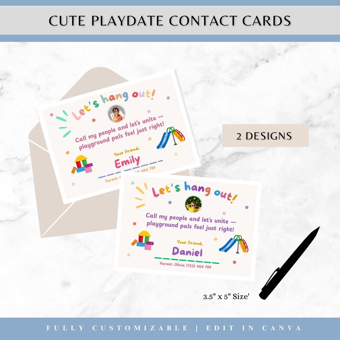 Playdate Contact Cards for Kids Summer Contact Cards Summer Playdate ...