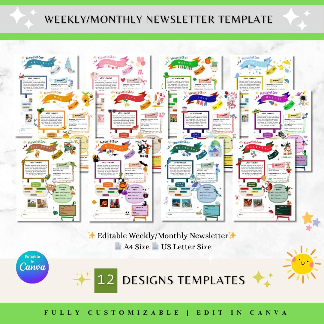 12 Months Newsletter Template School Monthly Newsletter Weekly Letter ...