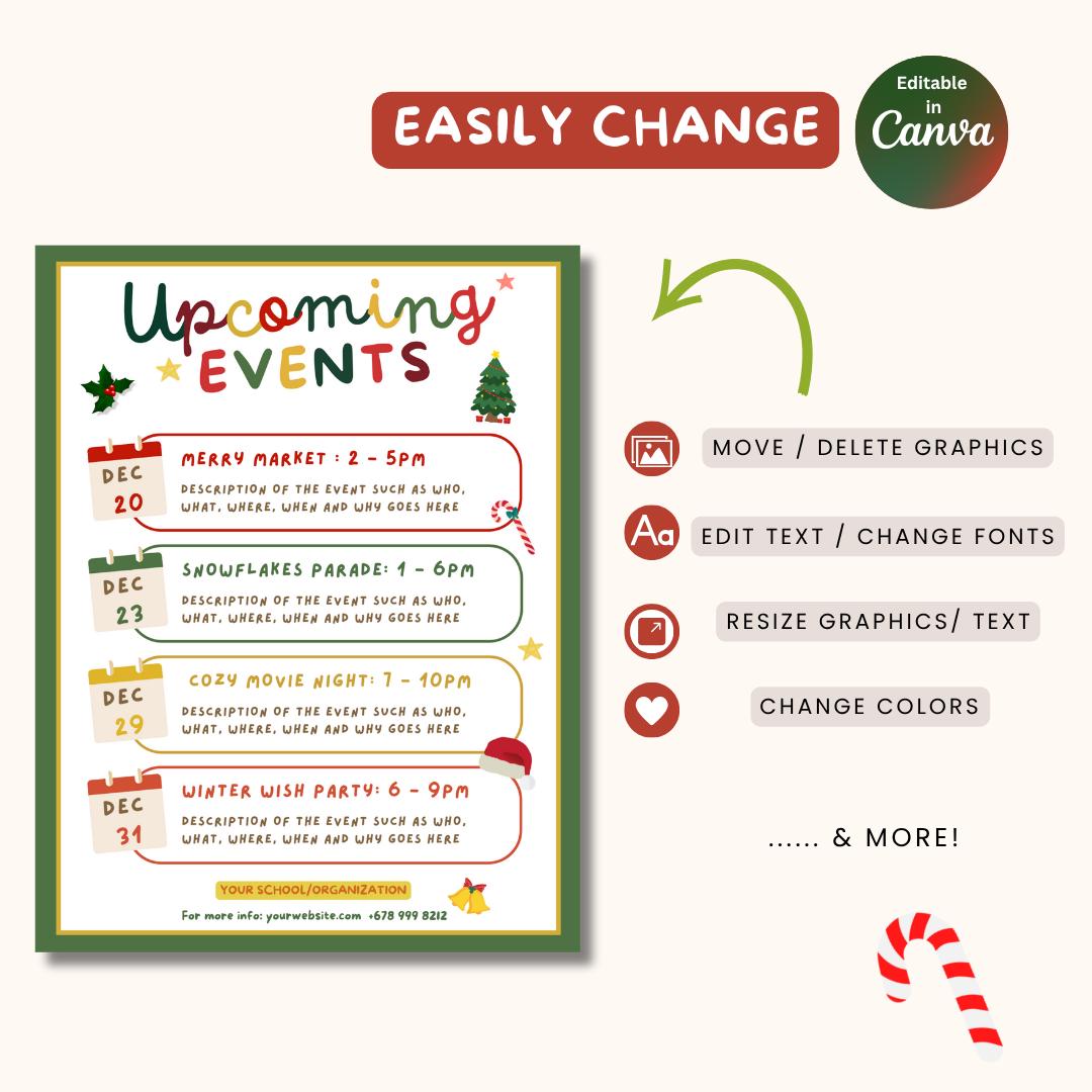 Editable Upcoming December Events Upcoming Holiday Events Flyer ...
