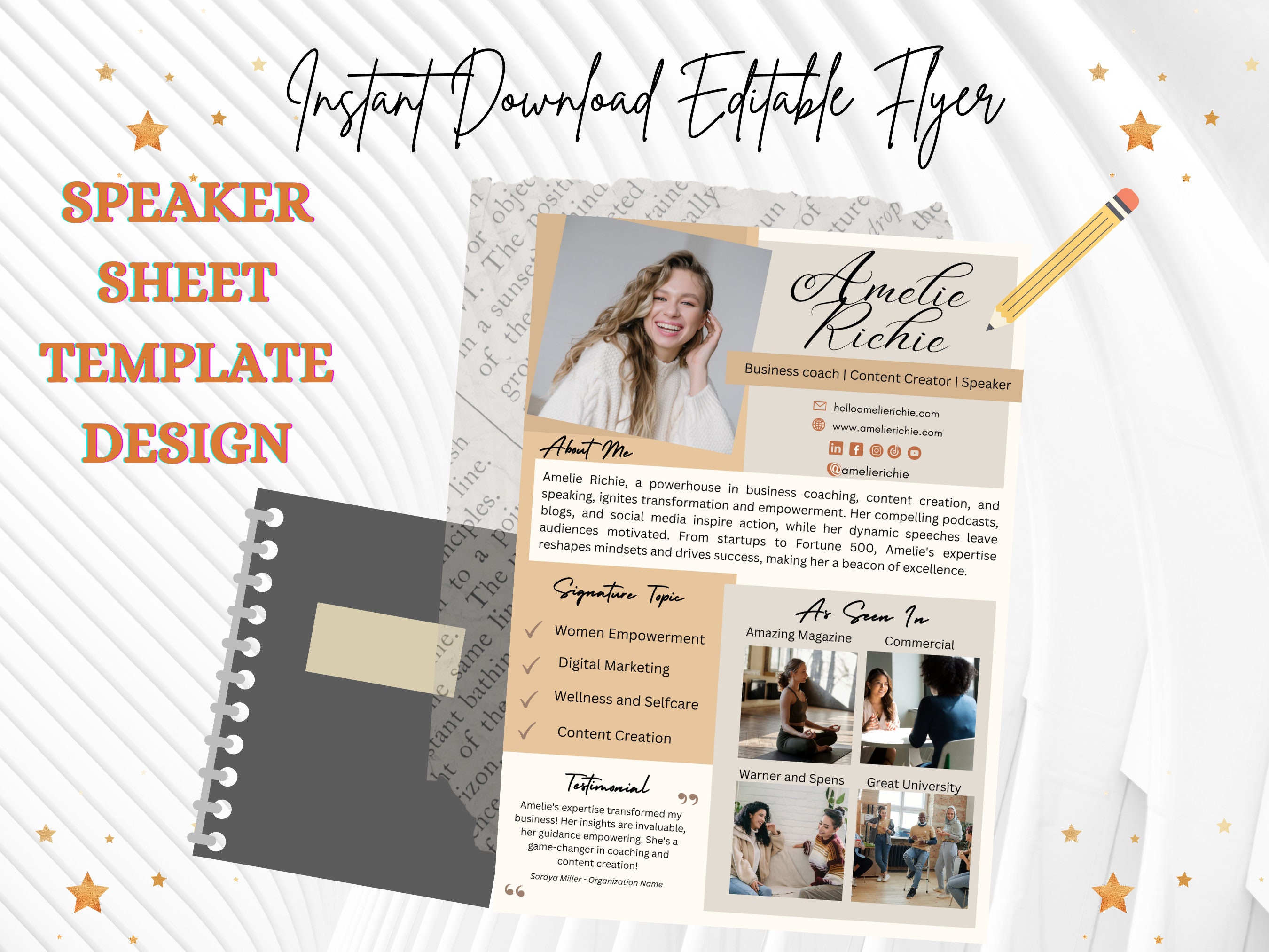 Printable Speaker Sheet Template Editable Keynote Speaker One Sheet ...