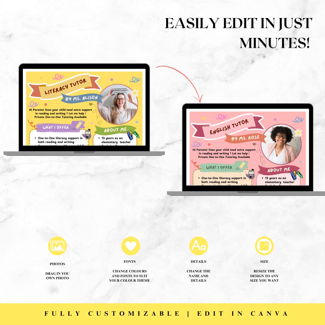 Editable Tutoring Poster for Teacher Printable Tutoring Flyer for ...
