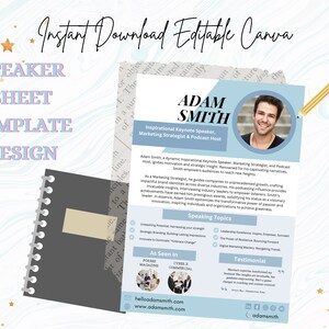Printable Speaker Sheet Template Editable Keynote Speaker One Sheet ...