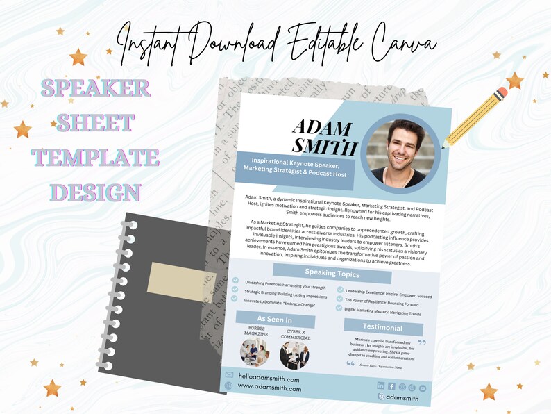 Printable Speaker Sheet Template Editable Keynote Speaker One Sheet ...