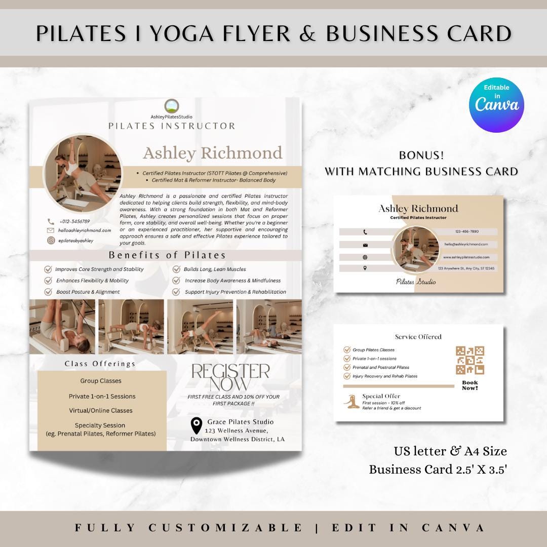 Editable Pilates Flyer Pilates Instructor Flyer Health and Wellness ...