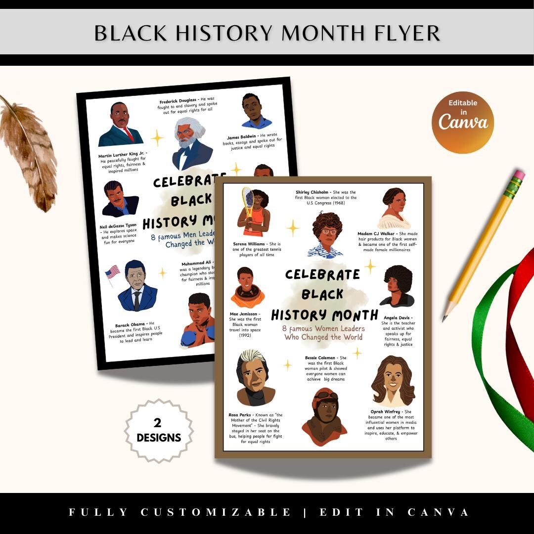Editable Black History Month Flyers, Black Leaders Biography, African ...