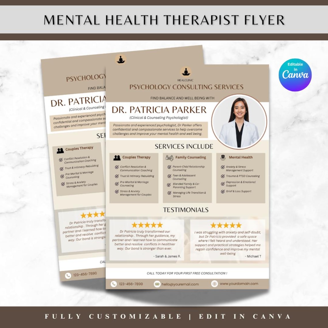 Mental Health Therapist Flyer Editable Counseling Flyer for Counselor ...