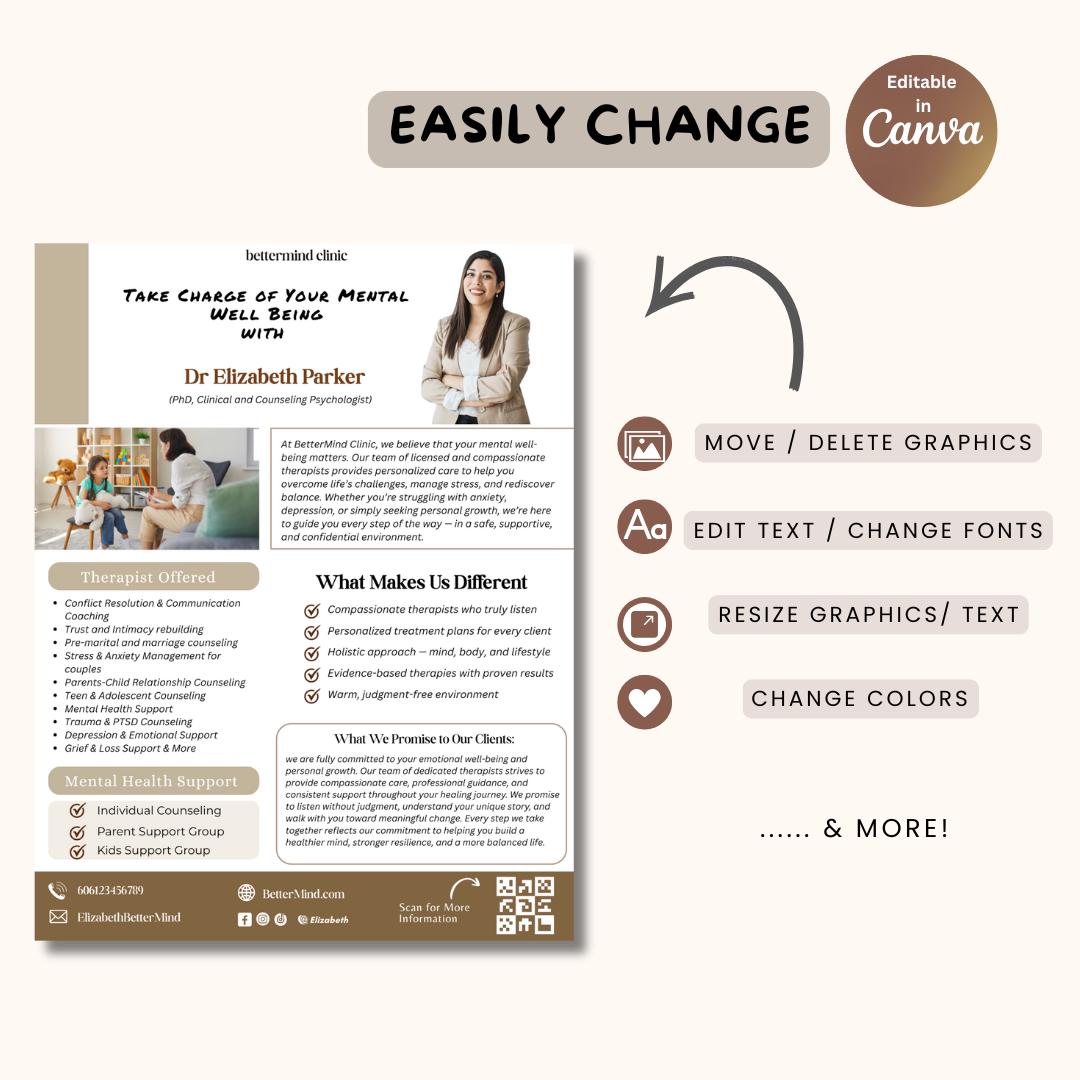 Editable Mental Health Flyer Coaching Flyer Health Flyers Therapy ...