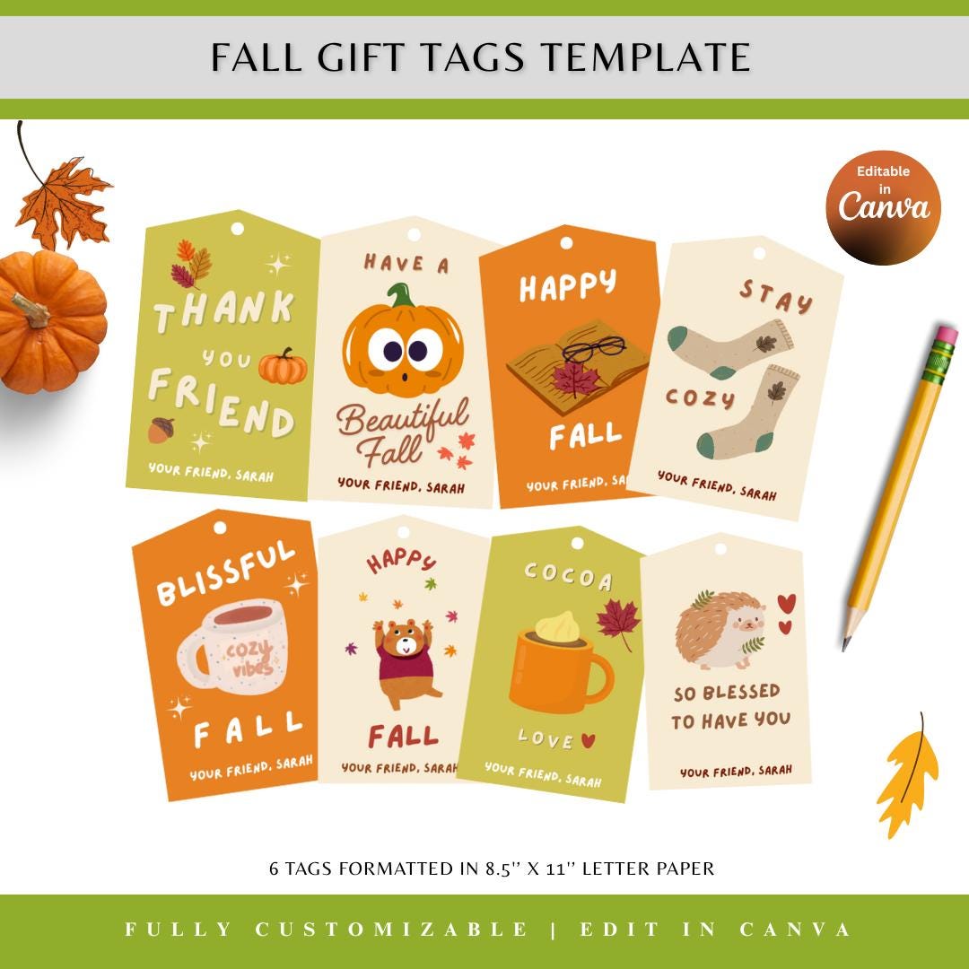 Printable Fall Gift Tags Template Fall Favor Tags Thanksgiving Tags ...
