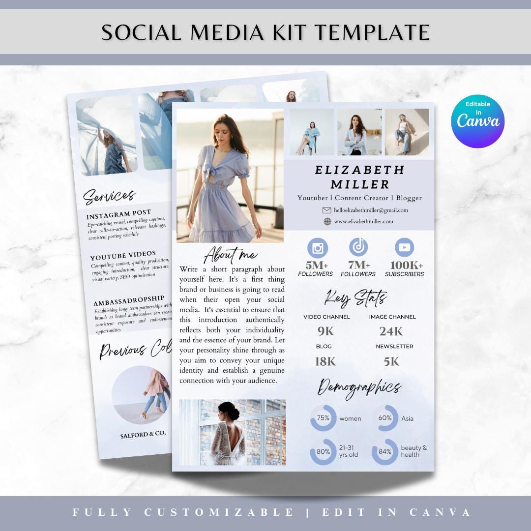 Social Media Kit Template Influencer Rate Services Content Creator Rate ...