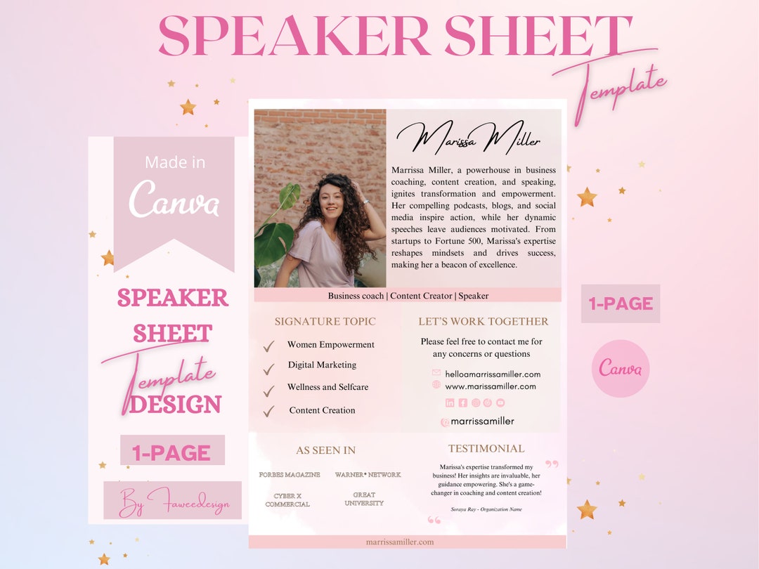 Printable Speaker Sheet Template Editable Keynote Speaker One Sheet ...