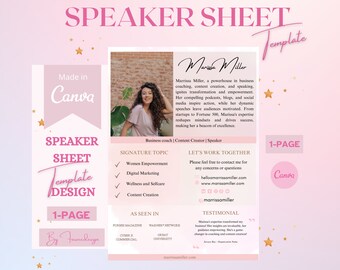 Printable Speaker Sheet Template Editable Keynote Speaker One Sheet Conference Speaker Template ...